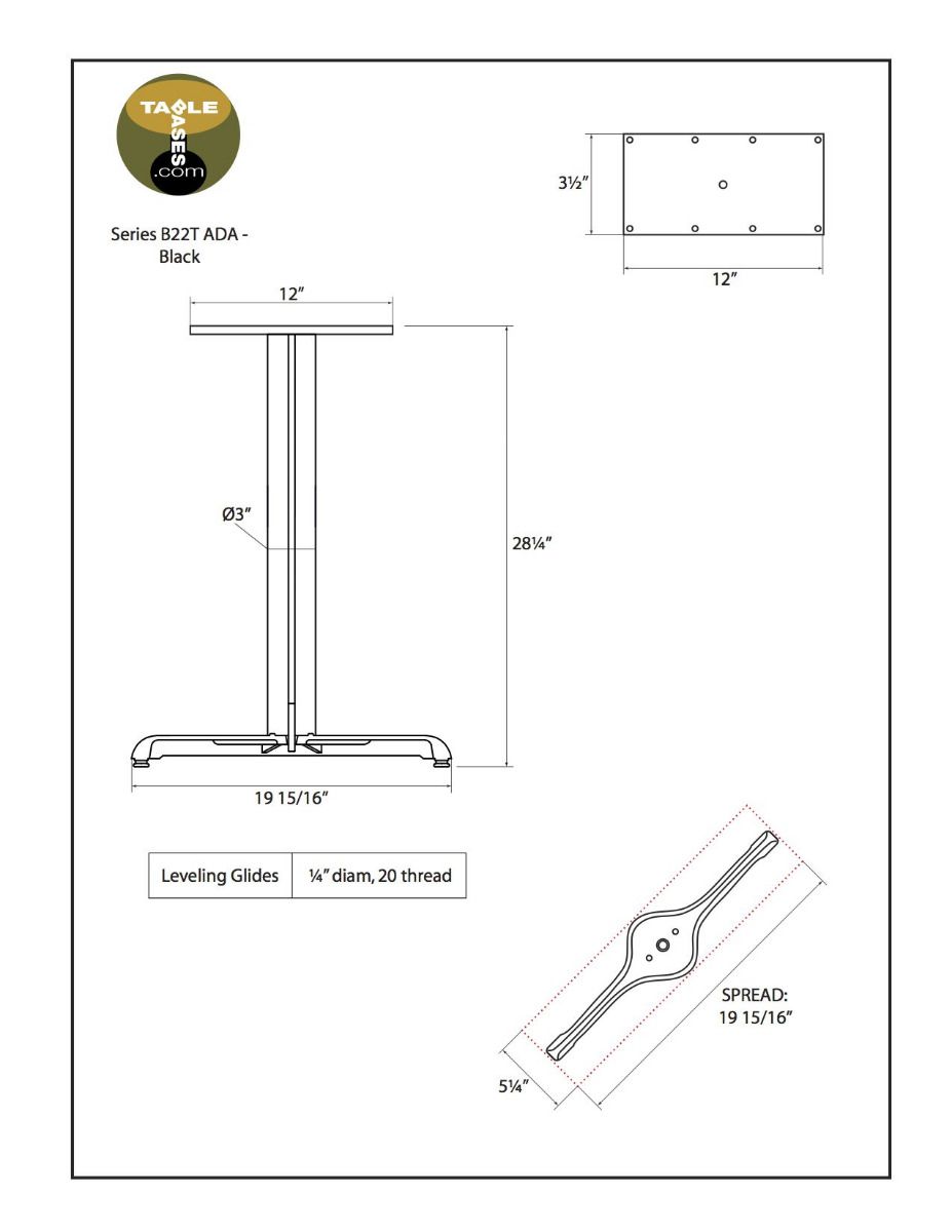 B22T Black ADA Table Base